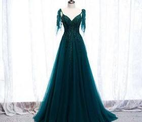Princess Dark Green Lace Beaded Formal Dress on Luulla
