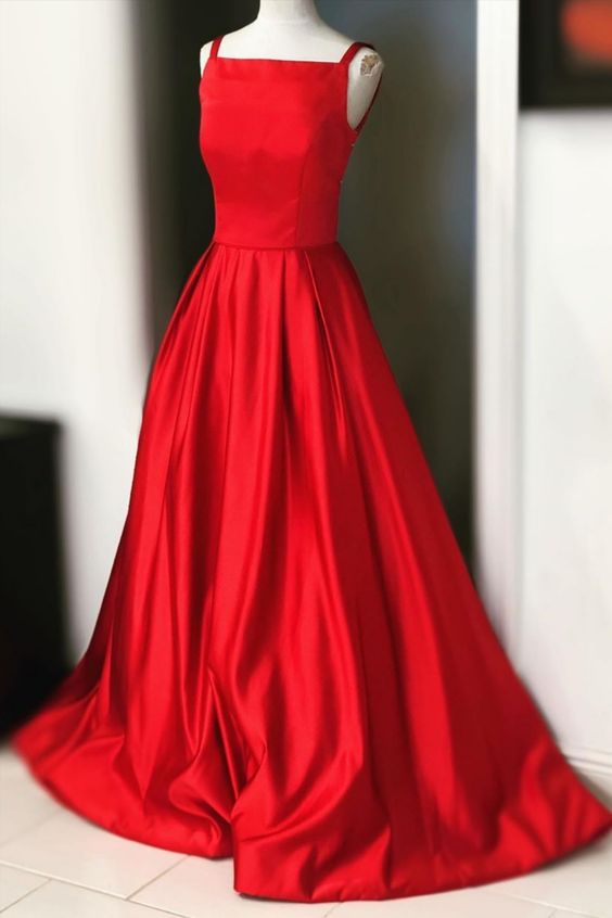 Simply Elegant Satin Red Long Prom Dress on Luulla