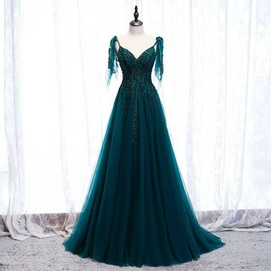 Princess Dark Green Lace Beaded Formal Dress on Luulla