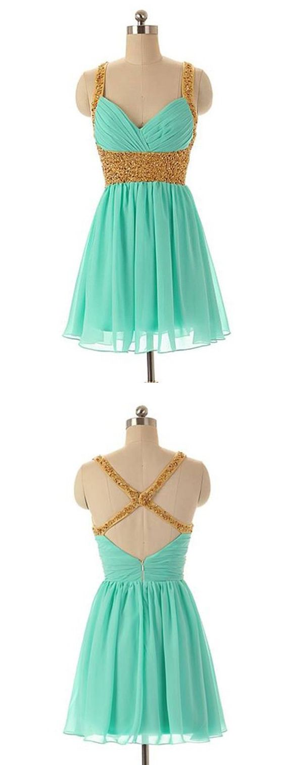 Stunning V-neck Criss-cross Straps Short Mint Homecoming Dress With ...