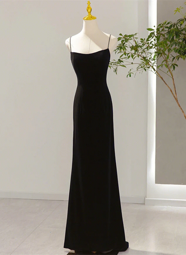 Simple Black Low Back Long Prom Dress Spaghetti Straps Party Dress A046 ...